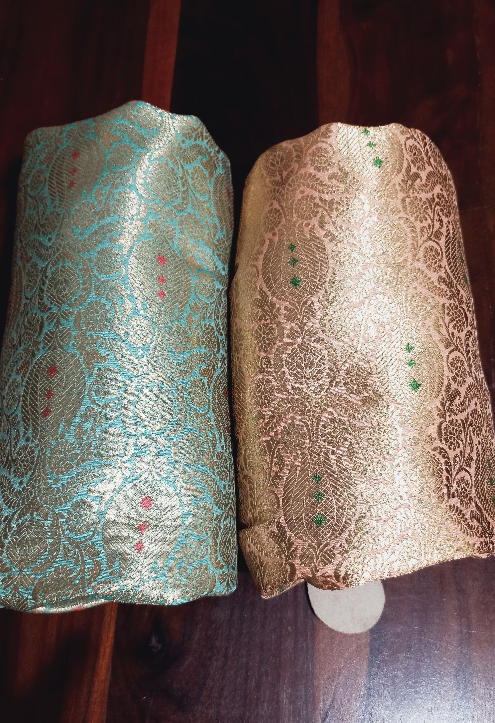 Peach Brocade Silk Fabric – NamanaaAlankrutha